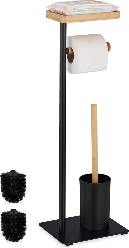 wc rol houder met plankje - toiletborstel - borstelhouder - bamboe ...