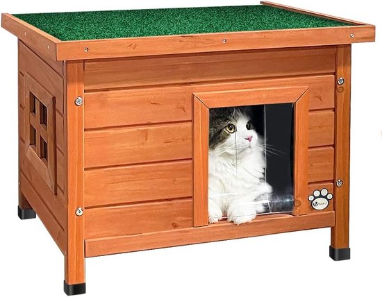 Houten kattenhuis, kattenhuis met asfaltdak, kattenhuis voor ...