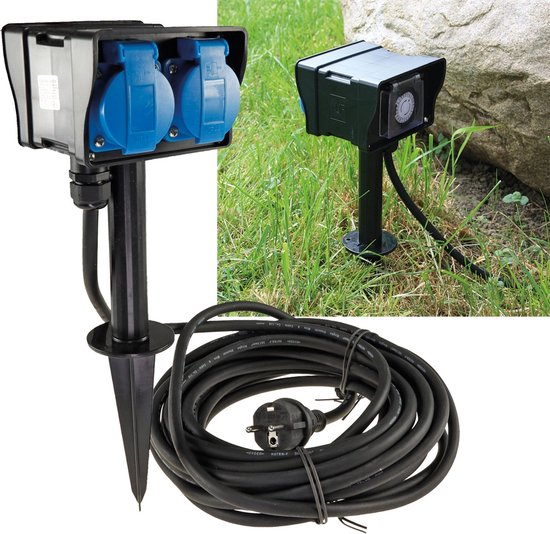 Tuinstopcontact met grondpin, 2-voudig IP44, 10m kabel, timer | bol