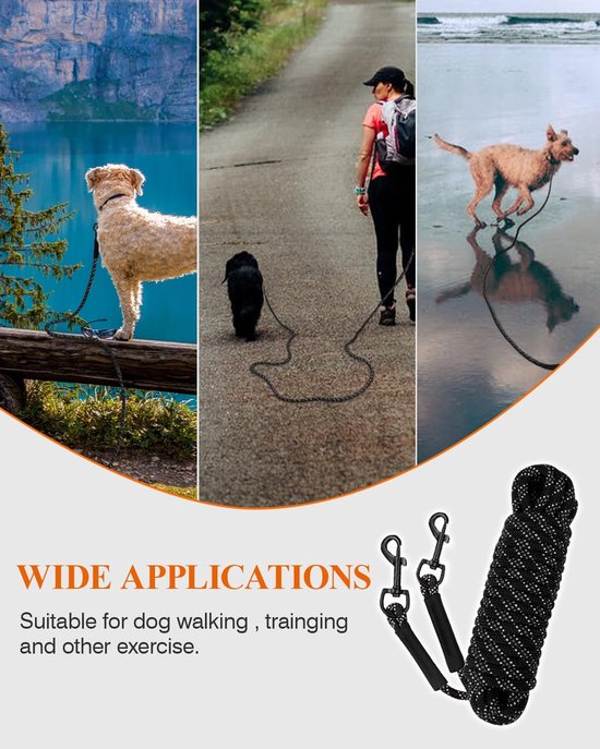 Sleeplijn 10 m voor honden | reflecterend touw | dubbele haak | 8 mm ...