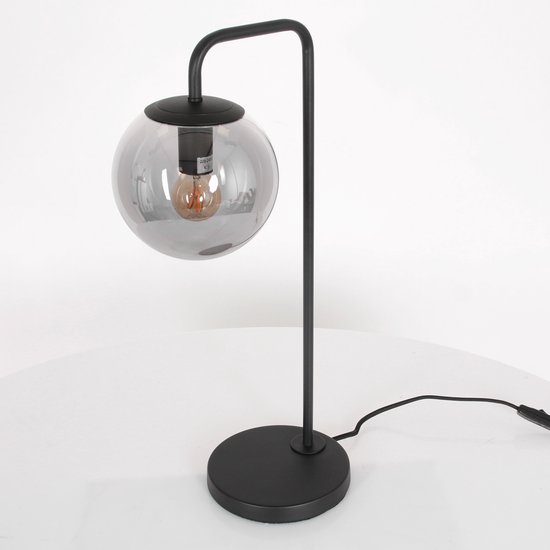 Tafellamp Bollique | 1 lichts | zwart met smoke glas | woonkamer ...