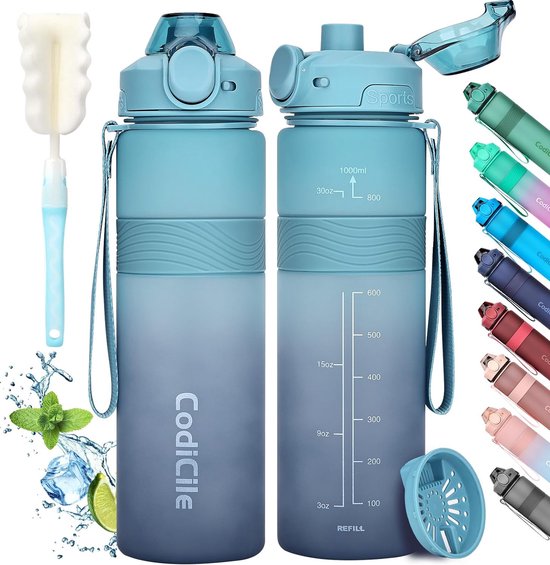 Waterfles, BPA-vrij, 1 liter drinkfles, sport, lekvrij, grote waterfles ...