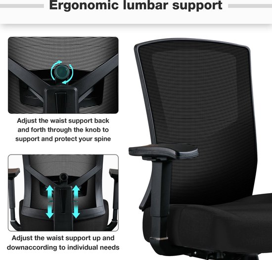 Merax Bureaustoel Ergonomisch - Kantoorstoel met 2D Verstelbare Lendensteun - Stoel... | bol