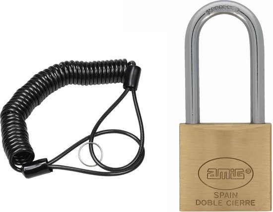 Staalkabel met hangslot - 2m x 4mm kabel - geplastificeerd - kabelslot ...