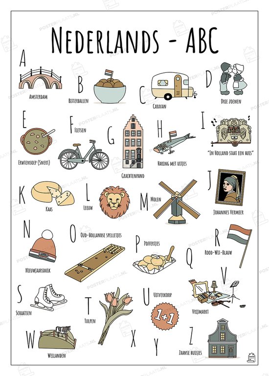 ABC poster Nederland - 30 x 40 cm - Een unieke poster met herkenbare en ...
