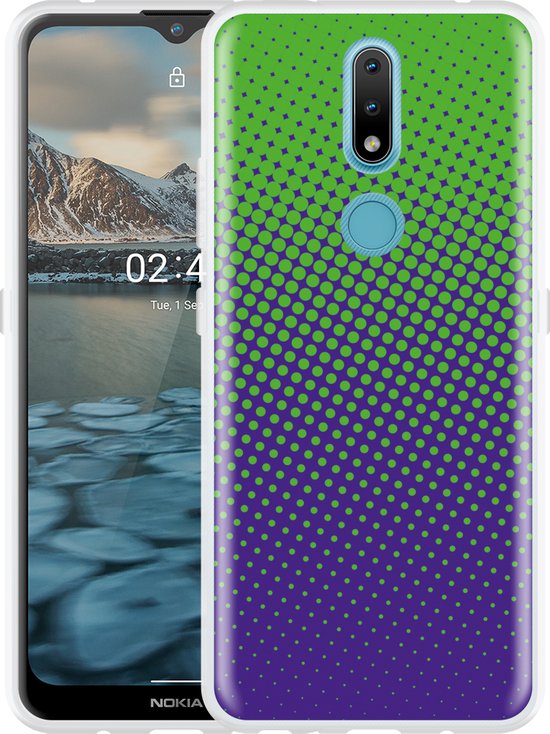 Nokia 2.4 Hoesje lime paarse cirkels - Designed by Cazy | bol
