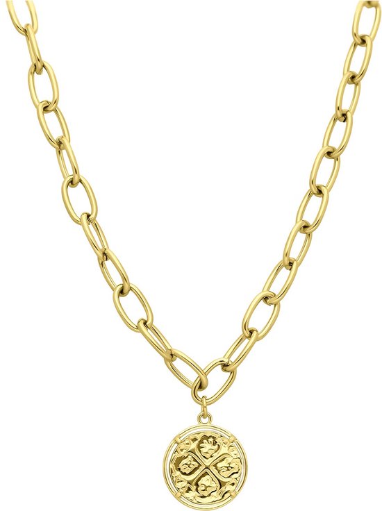 Lucardi Dames Stalen goldplated ketting met grove schakels - Ketting ...