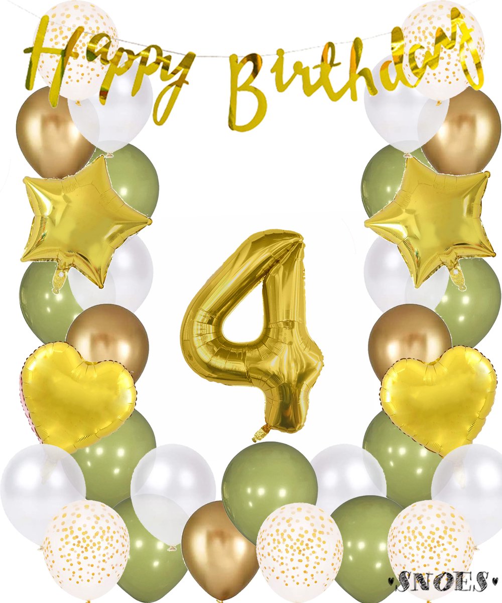 Snoes Ballonnen 4 Jaar Wit Olijf Groen Goud Mega Ballon - Compleet ...