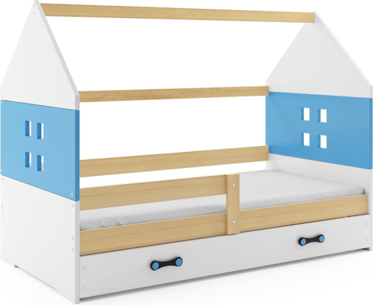 Lit enfant House Wood & Blauw 80x160 cm - Y compris tiroir coulissant ...