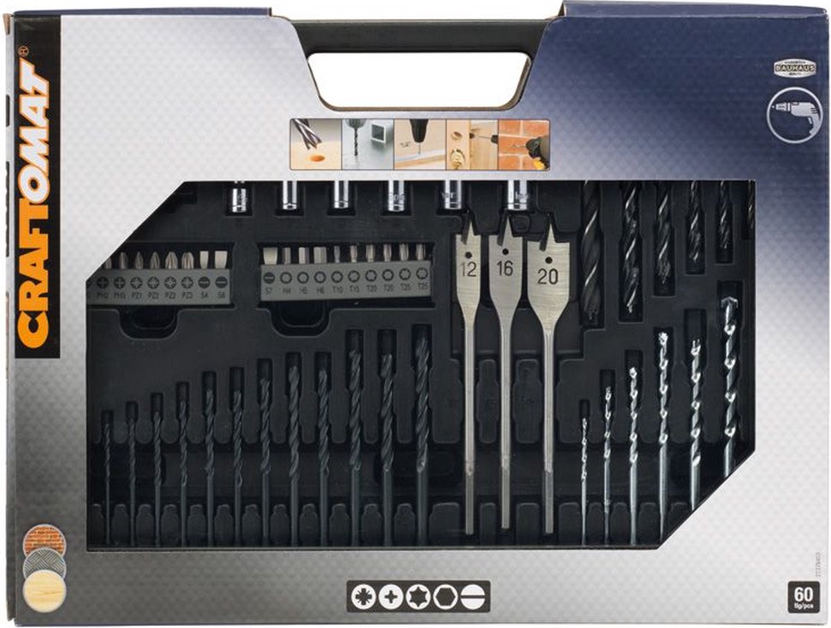 CRAFTOMAT boren- en bitset - 60 delig - In kunststof cassette | bol.com