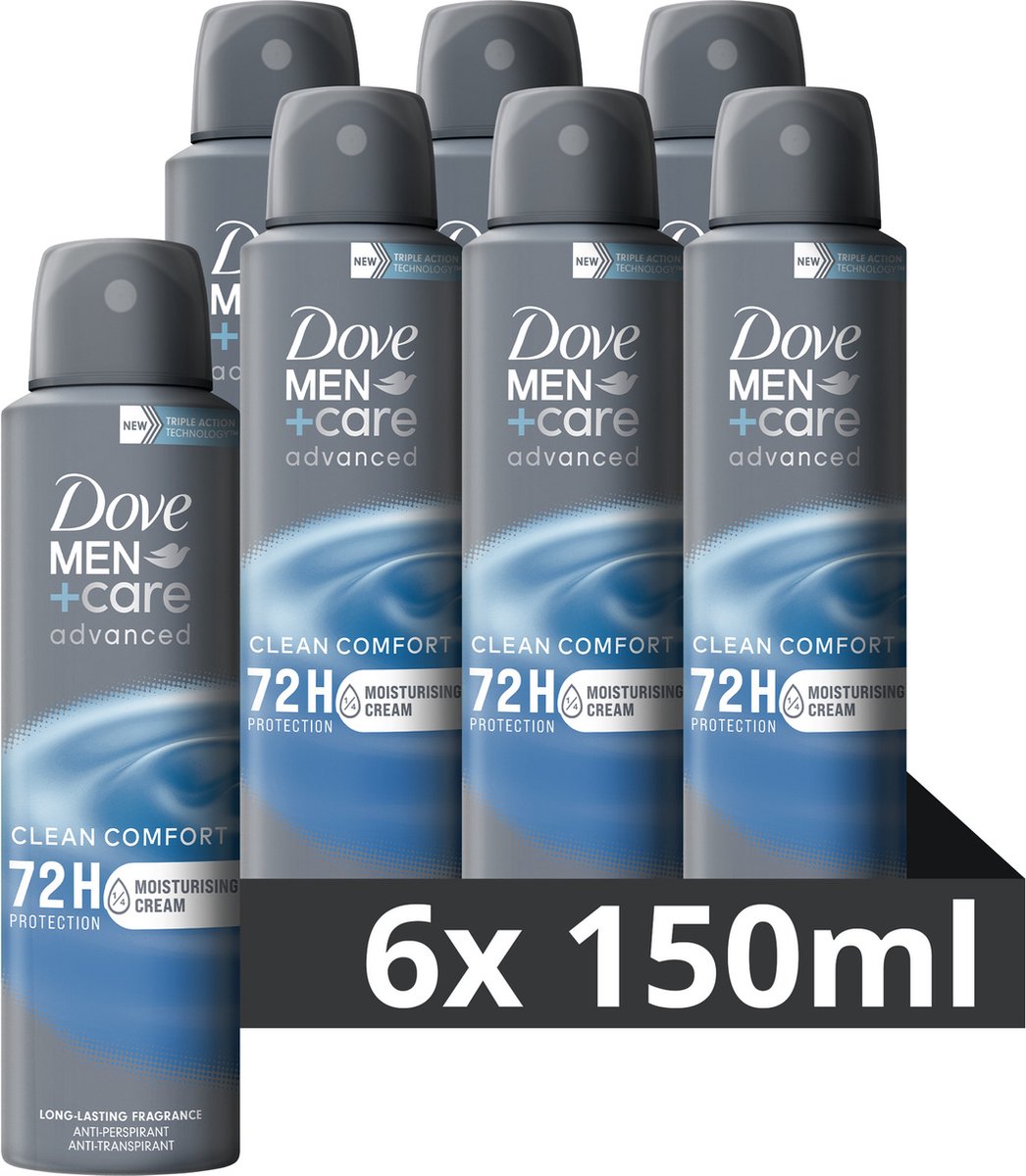 Dove Men+Care Advanced Clean Comfort Anti-Transpirant Deodorant Spray - 6 x 150 ml -... | bol.com