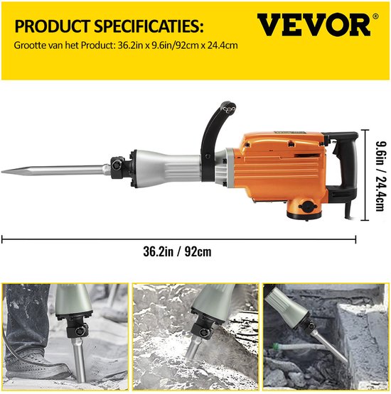 VEVOR Breekhamer - Sloophamer - Drilboor 1240W - Incl. Werkhandschoenen ...