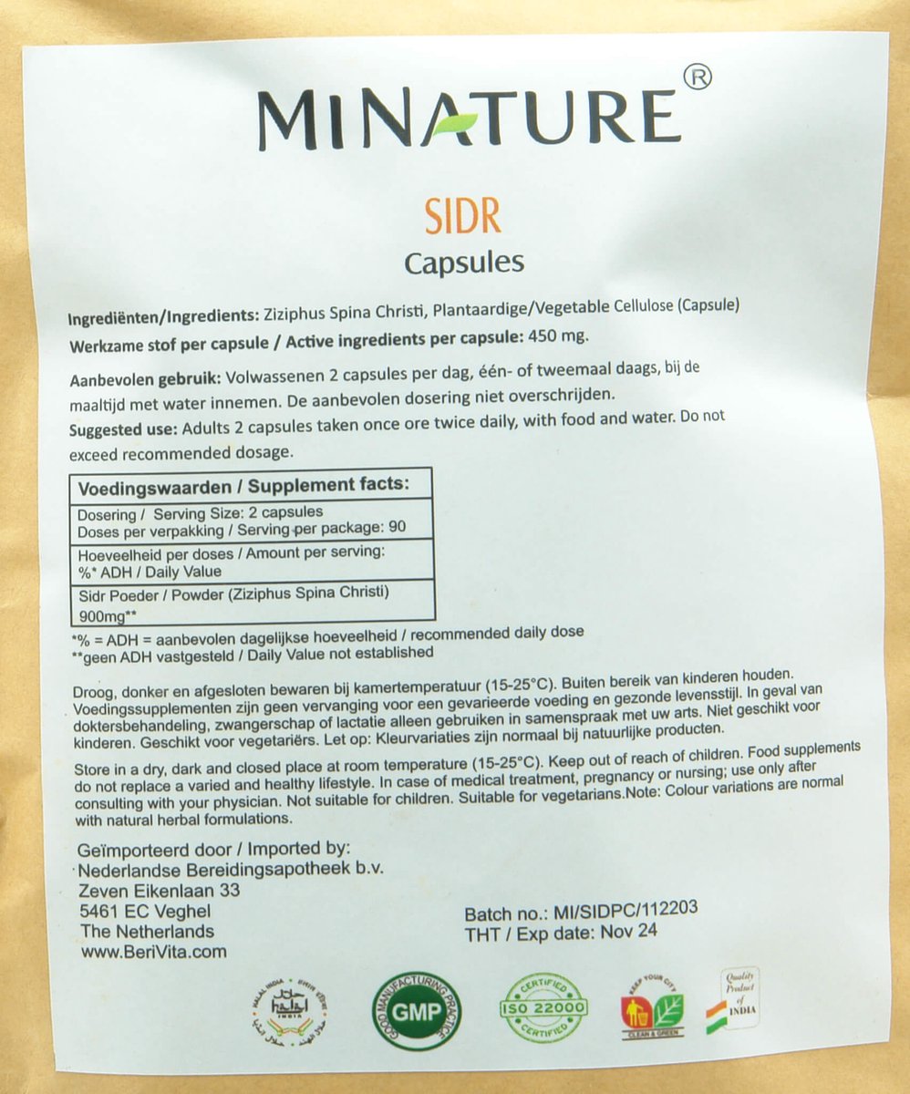 Sidr Capsules 60 stuks - 450mg Poeder van Ziziphus Spina Christi ...