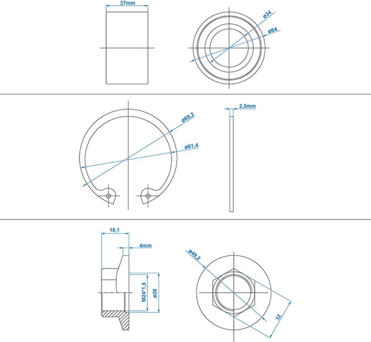 Pro Plus Compactlagerset - Ø 34x Ø 64 x 37 mm - Universeel - Waterdicht ...