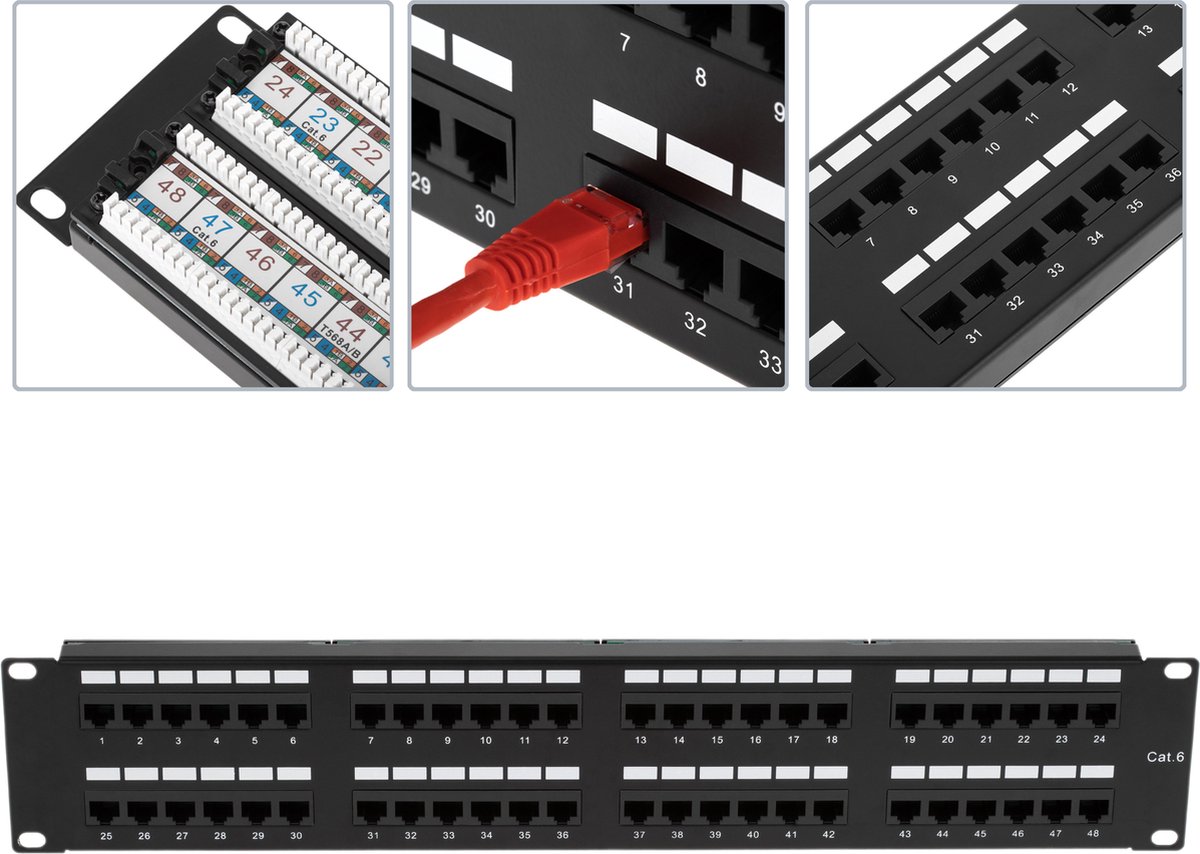 RackMatic - Patchpaneel 48 RJ45 Cat.6 UTP 2U zwart | bol.com