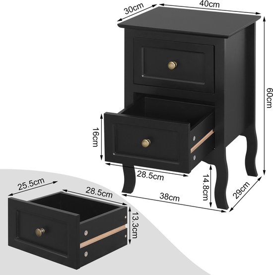 Kamyra® Houten Nachtkastje met Lades - Kastje, Kast - Badkamer ...