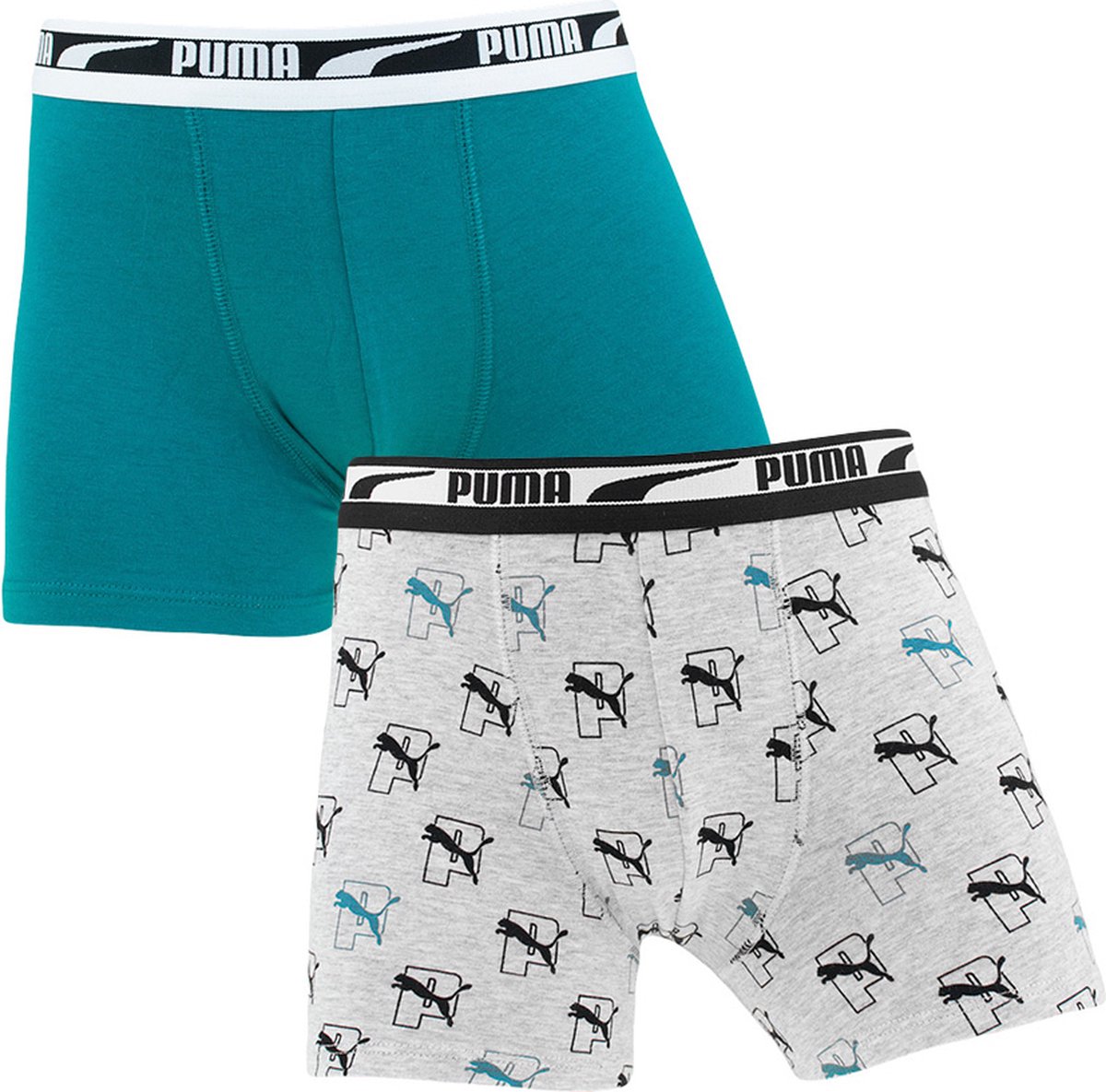 PUMA jongens everyday 2P boxers logo & initial groen & grijs - 146/152 ...
