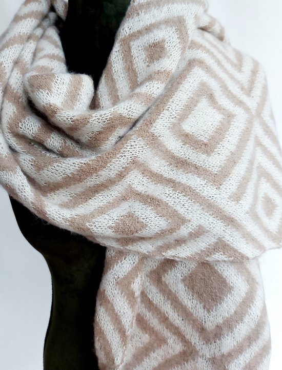 zaZa'z - Sjaal - Wit/Taupe - Geometrisch - 200x50cm | bol