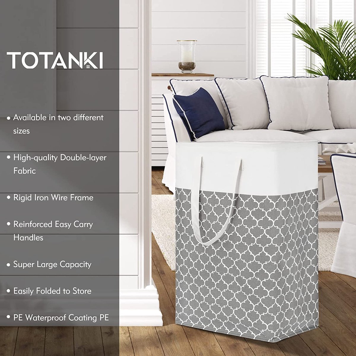 TOTANKI 2-pack wasmand, 80L grote wasmand met lange versterkte handgrepen, vrijstaande... | bol.com