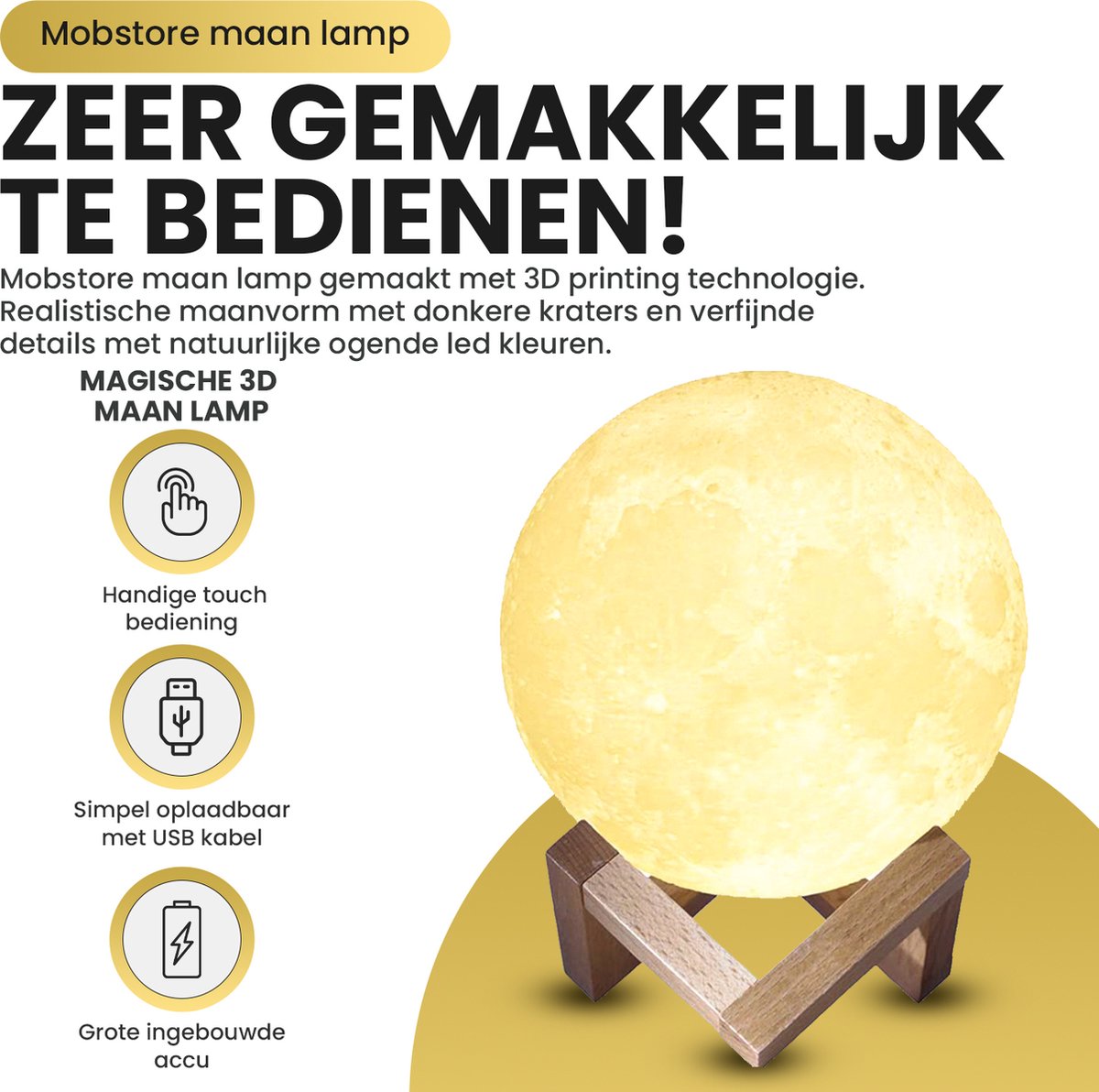 Maanlamp – Maan Lamp – Nachtlamp – 14CM – LED lamp – 3D Maan – 15 ...