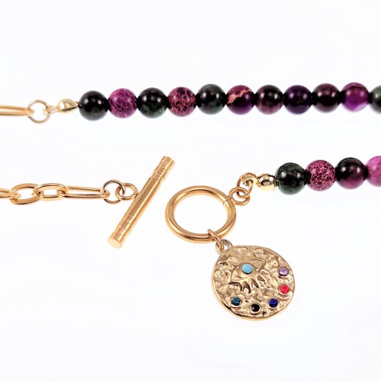 Schakelketting met Natuurlijke Stenen Dames - Verguld Stalen - Ketting ...