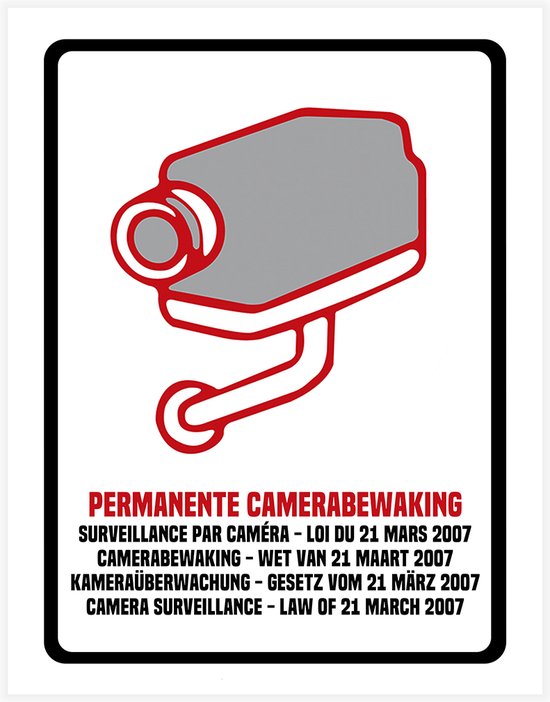 Pictogram/ bord | "Permanente camerabewaking" Wetgeving maart 2007 | 19 x 25 cm | 4... | bol.com