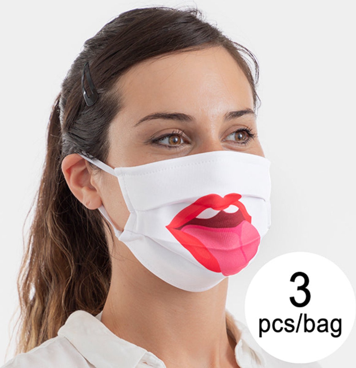 Hygiënisch en herbruikbaar gezichtsmasker gemaakt van stof Tongue ...