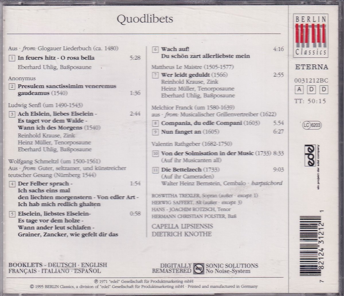 Quodlibets - Capella Lipsiensis o.l.v. Dietrich Knothe, Capella ...