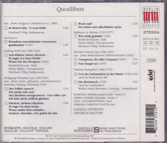 Quodlibets - Capella Lipsiensis o.l.v. Dietrich Knothe, Capella ...