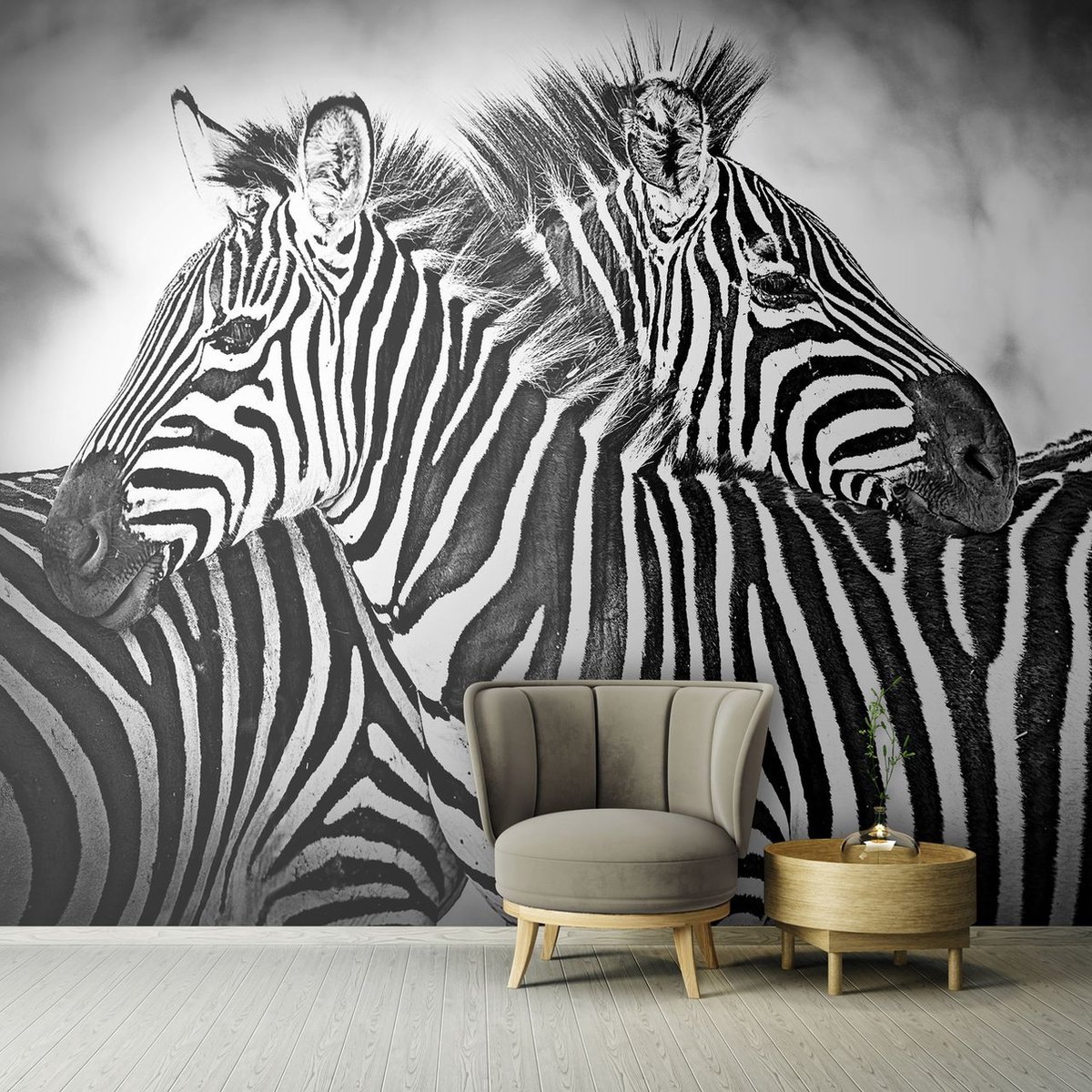 Fotobehang - Vlies Behang - Liefdevolle Zebra's - 208 x 146 cm | bol.com