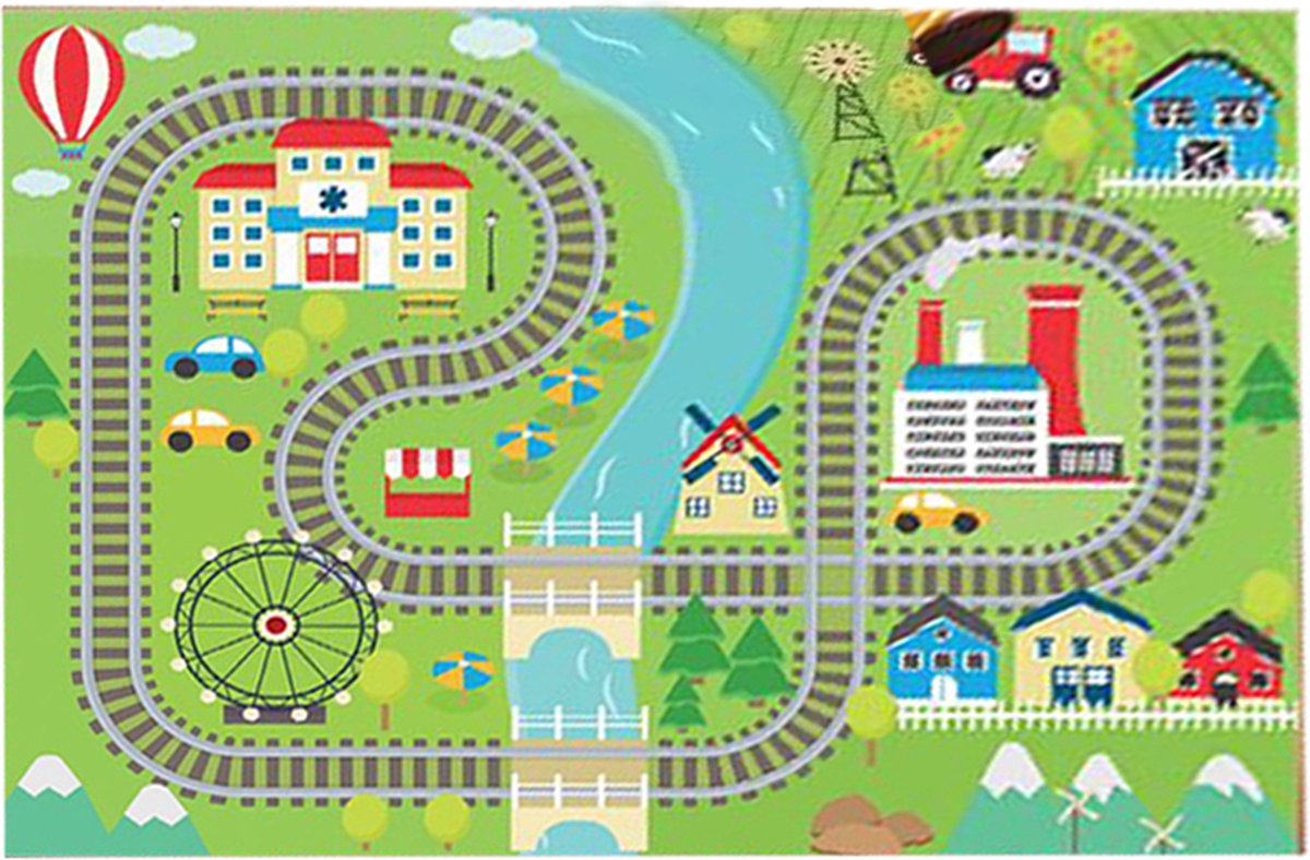 Tapijt Laagpolig Speelkleed treinspoor-vloerkleed voor kinderen ...