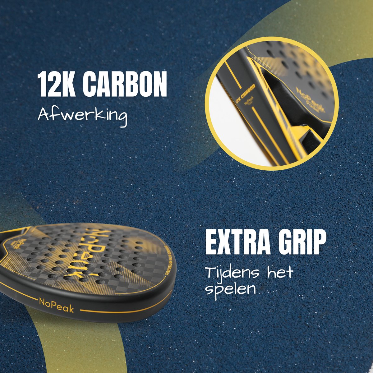 NoPeak Padel racket Goud 12K – Padel - 12K Carbon - Inclusief Padel tas ...