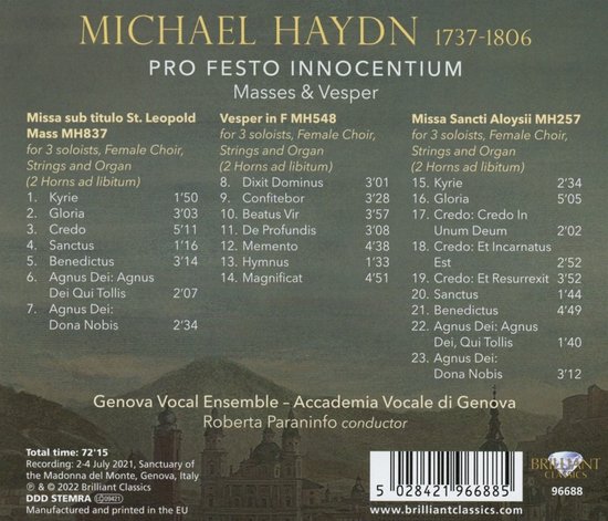 Genova Vocal Ensemble & Accademia Vocale Di Genova - Michael Haydn: Pro ...
