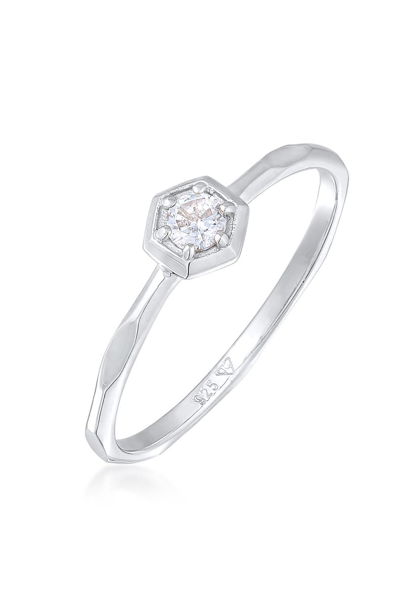 Elli Dames Ring Dames Eenzaam Geo Octagon met Zirkonia Kristal in 925 ...