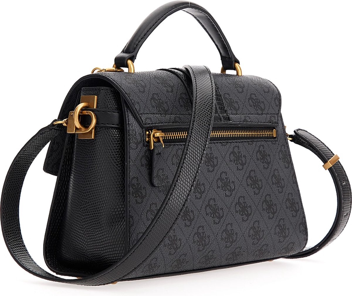 Guess Ginevra Logo Top Handle Flap Dames Handtas - Coal Logo | bol.com