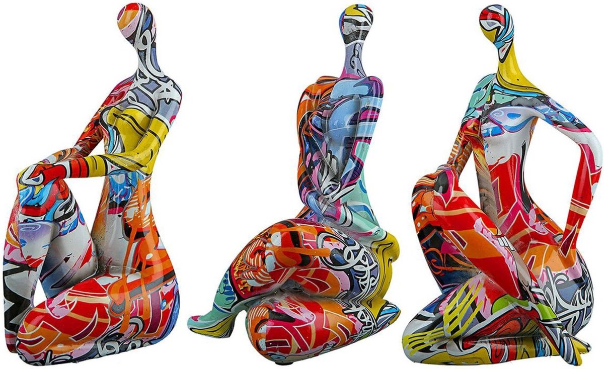 Zittende vrouwen beeldjes in polyresin - decoratie beeldjes in graffiti motief -... | bol.com
