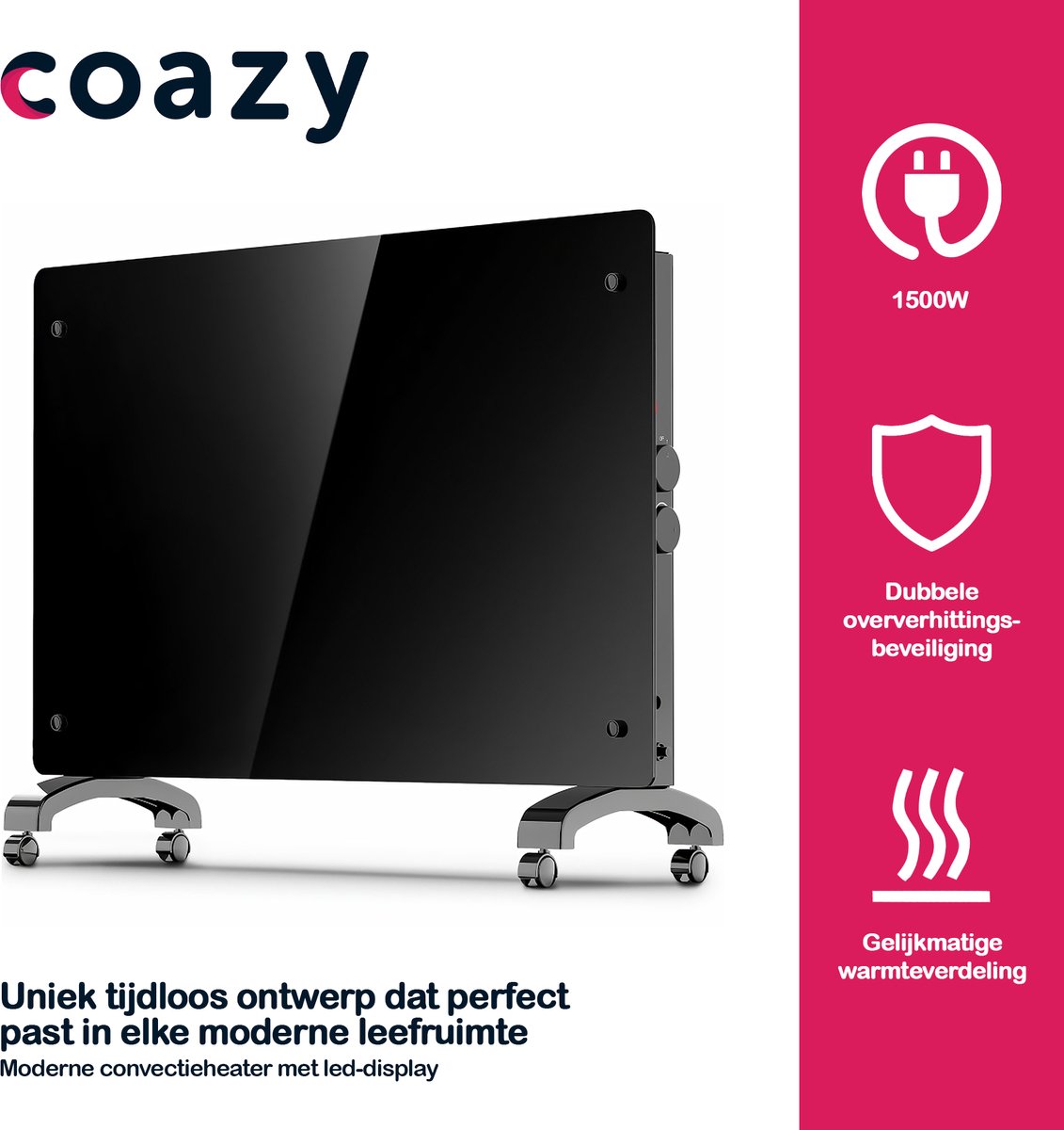 COAZY Elektrische Verwarming 1500W ZWART - Verwarmingspaneel 2000 W ...