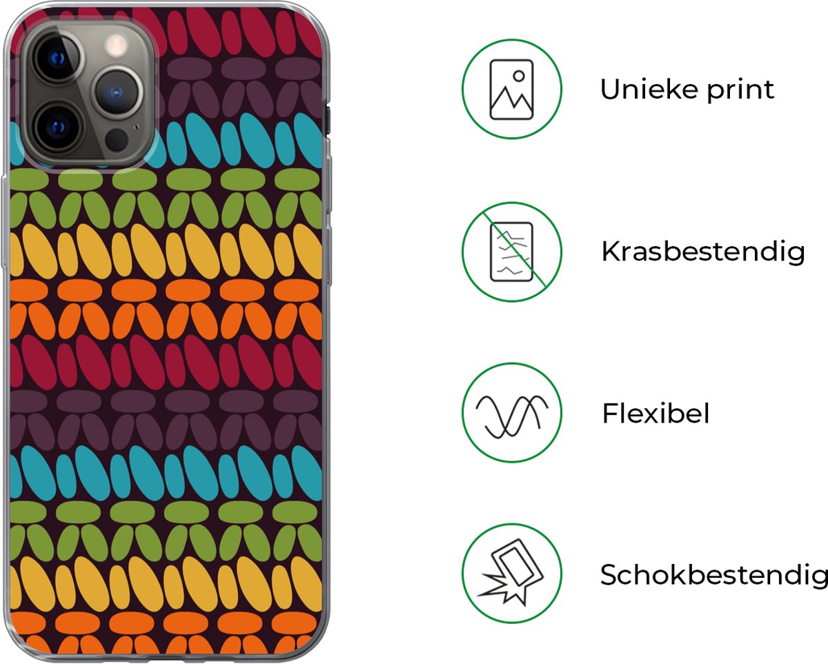 iPhone 12 Pro hoesje - Haakpatronen - Retro - Regenboog - Siliconen ...