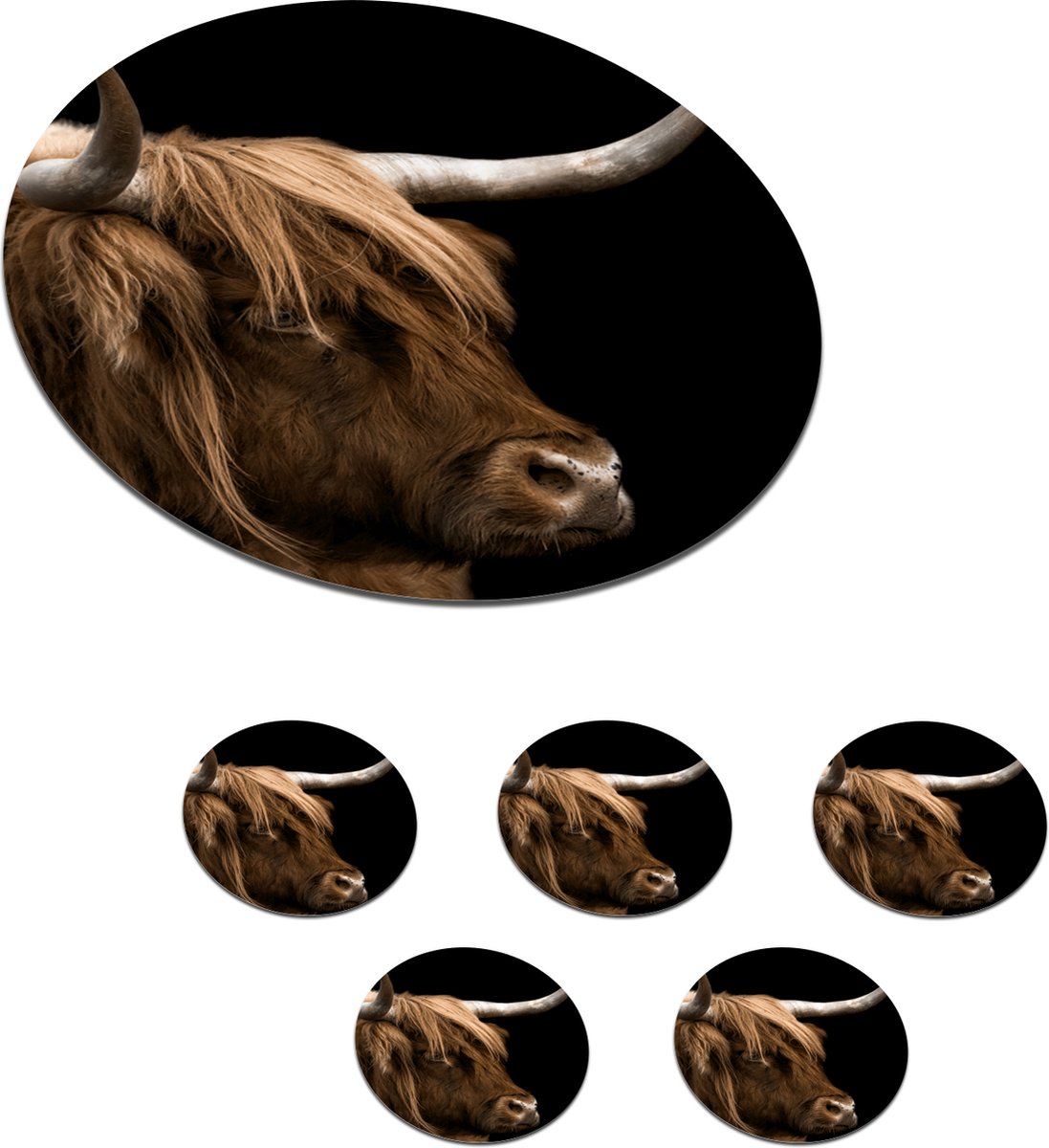 Onderzetters voor glazen - Rond - Schotse hooglander - Vacht - Dier ...