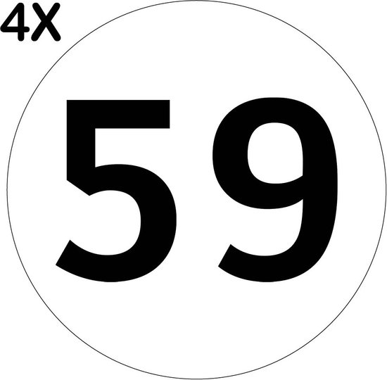 Containerstickers Huisnummer "59" - 25x25cm - Wit met Zwarte Cirkel ...