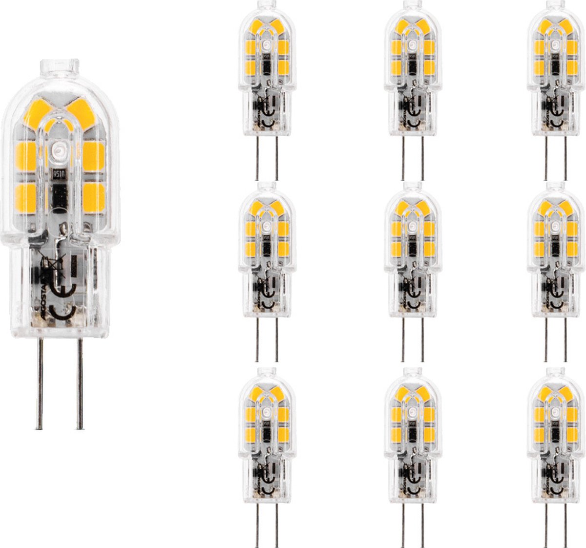 Set van 10 G4 LED Lampen - 1.3 Watt - 130 Lumen - 3000K Warm wit licht - 12V Steeklamp... | bol.com