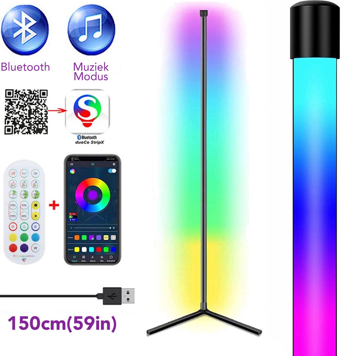 Brandie® - RGB-lamp - 150 cm statief RGB-lamp - RGB-tafellamp - RGB ...
