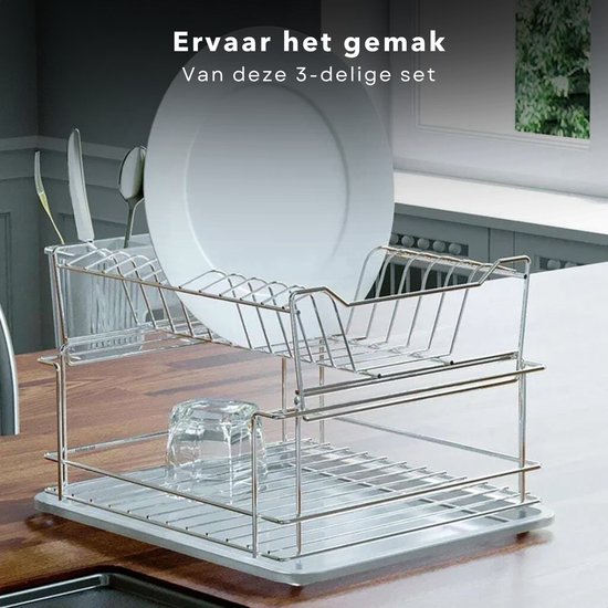 Cheqo® Afdruiprek met Lekbak - Inclusief Bestekbak - 2 Laags - Afwas ...