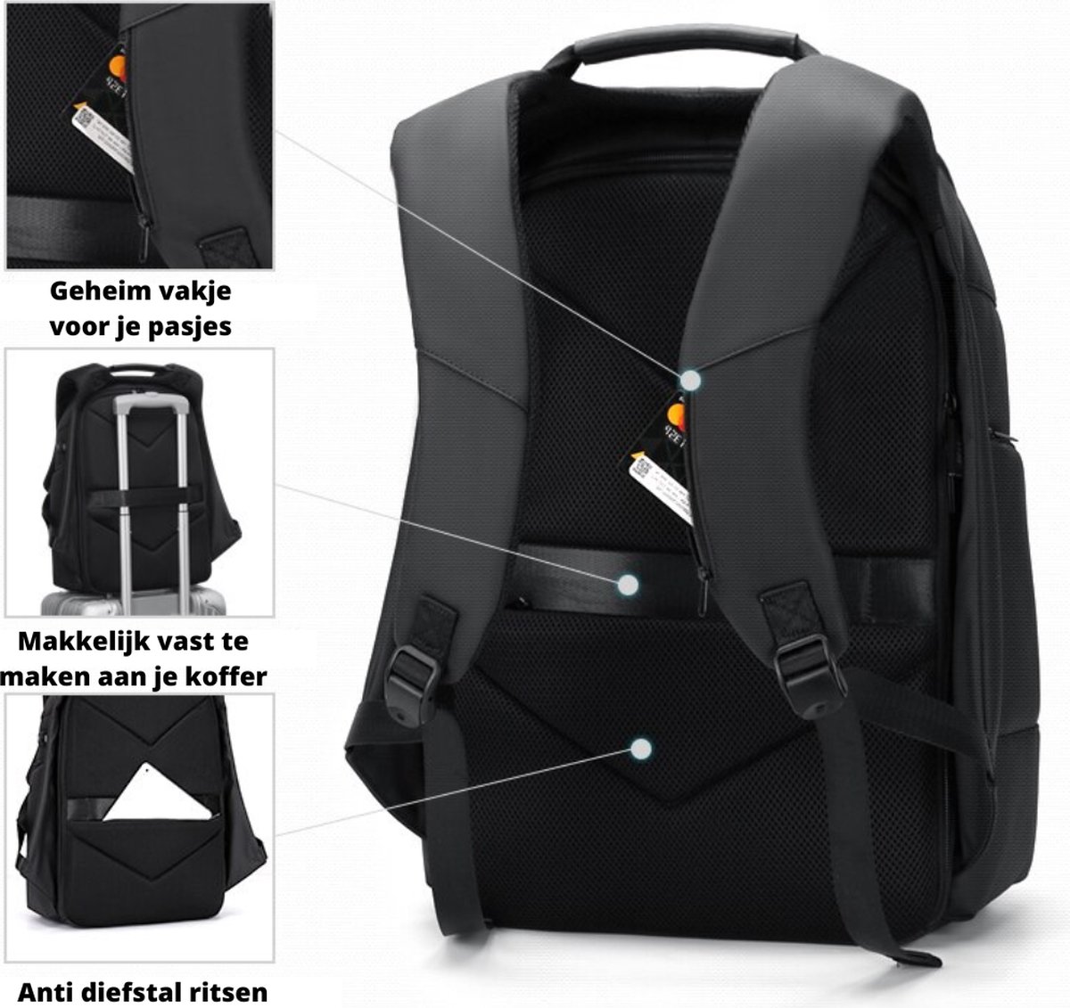 Currero Waterdichte Rugzak - Anti Diefstal Rugzak - Rugtas - Laptopvak ...