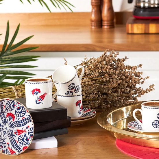 Karaca -Hasbahçe -Set van 6 stuks- Koffiekopjes 80 ml-porselein-Turkse ...