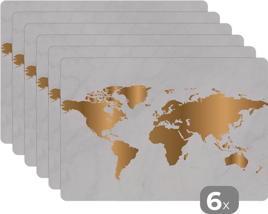 Placemat kinderen - Placemat - Placemats kunststof - Wereldkaart - Goud ... Placemat kinderen - Placemat - Placemats kunststof - Wereldkaart - Goud ...