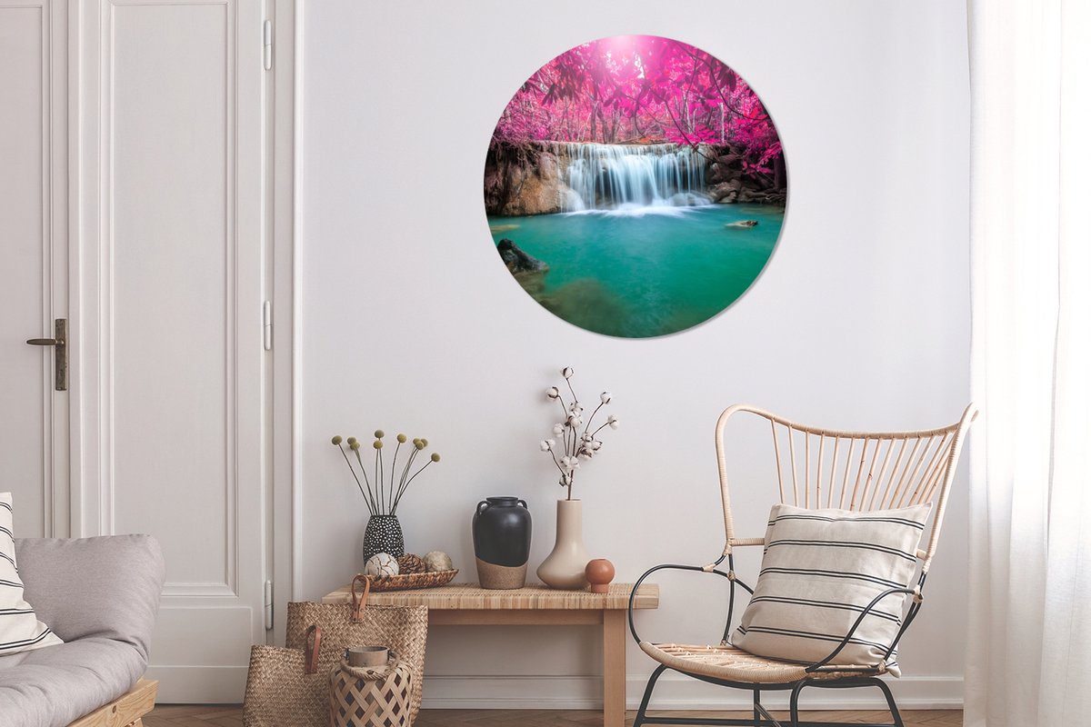 Behangcirkel - Waterval - Boom - Roze - 100x100 cm - Zelfklevend behang ...