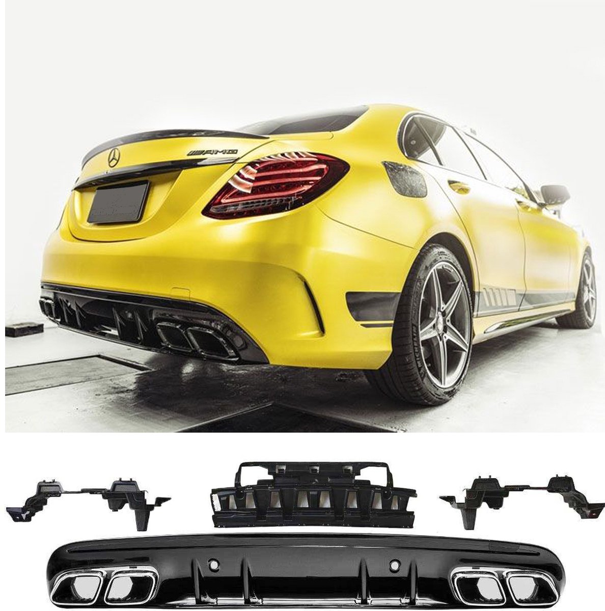 Geschikt voor Mercedes W205 S205 C-Klasse diffuser + uitlaatstukken ...