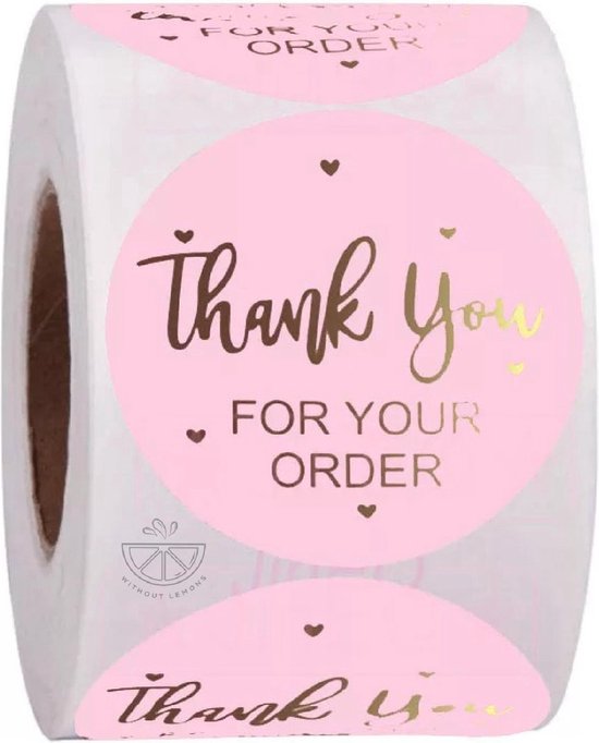Without Lemons Roze Thank You For Your Order Sluitsticker 500 stuks | Sluitzegel |... | bol