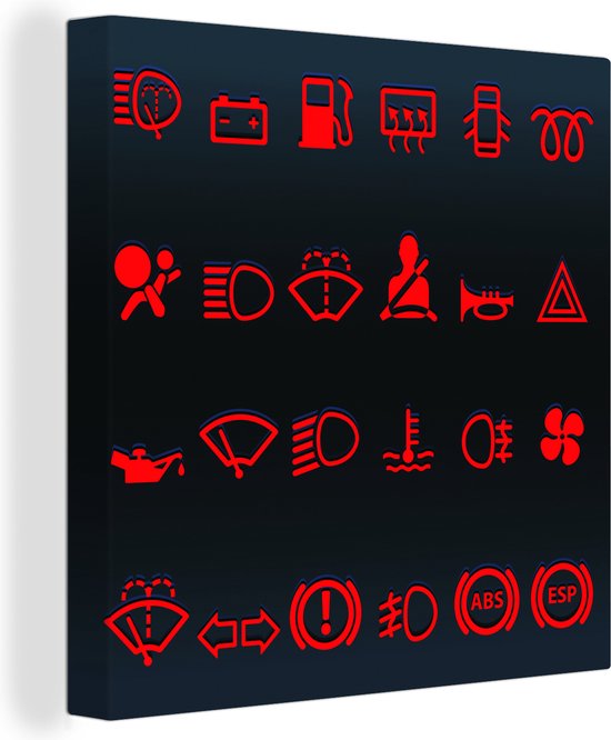 Canvas Schilderij Illustratie van de rode symbolen in een auto op het ...